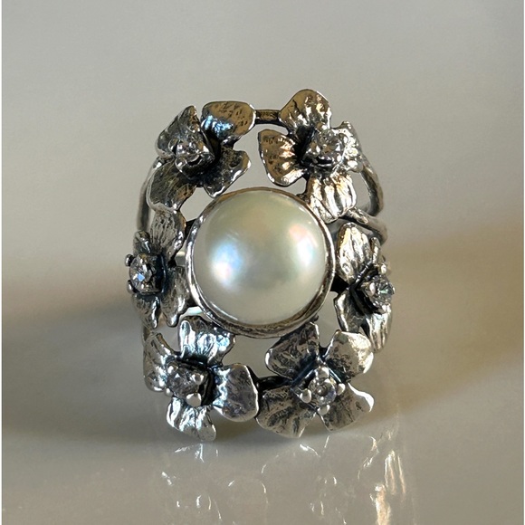 Israel | Jewelry | 925 Sterling Silver Israel Pearl Floral Wide Band ...